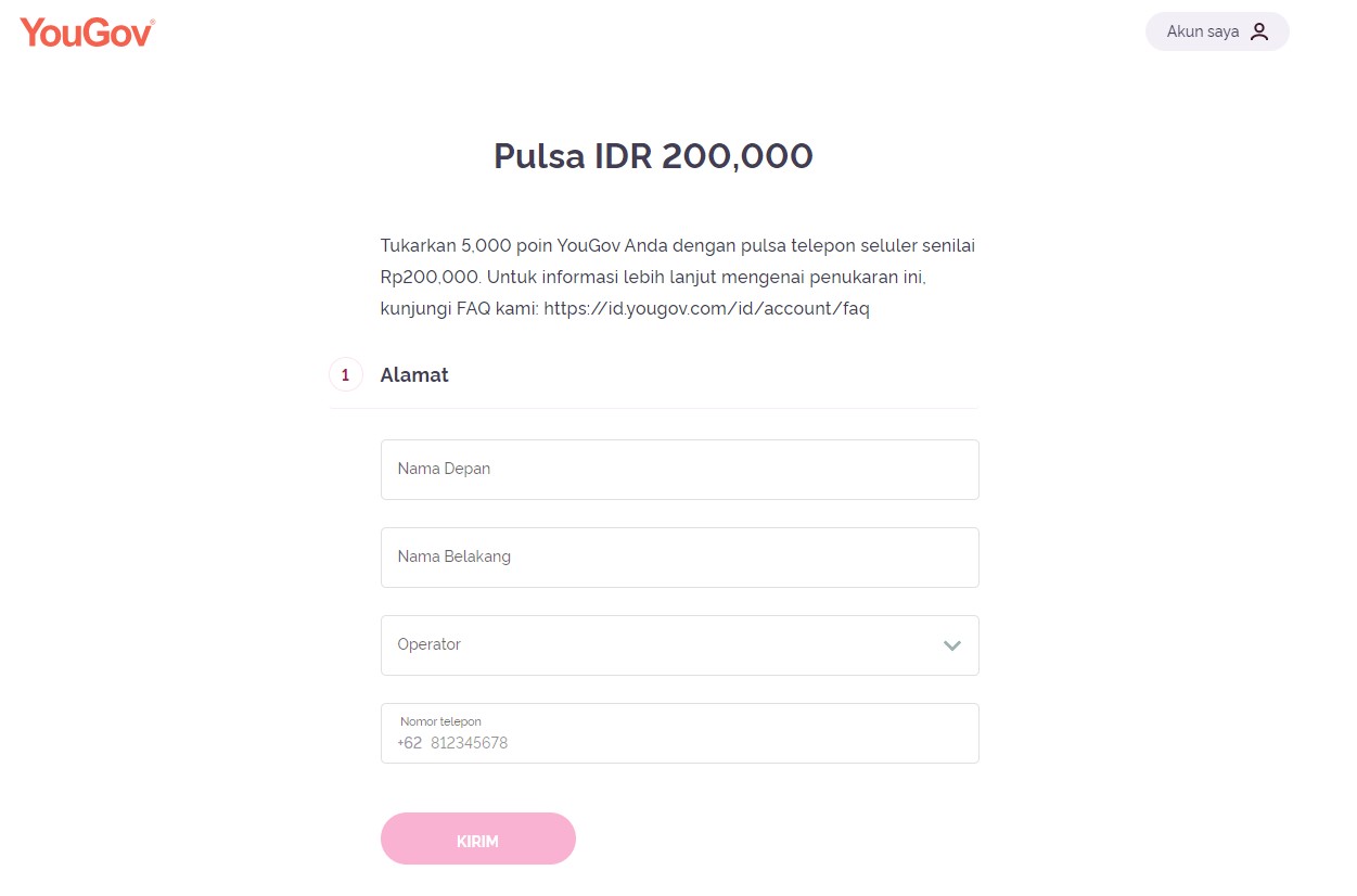 Menukarkan poin Anda dengan Pulsa Ponsel – Bantuan YouGov